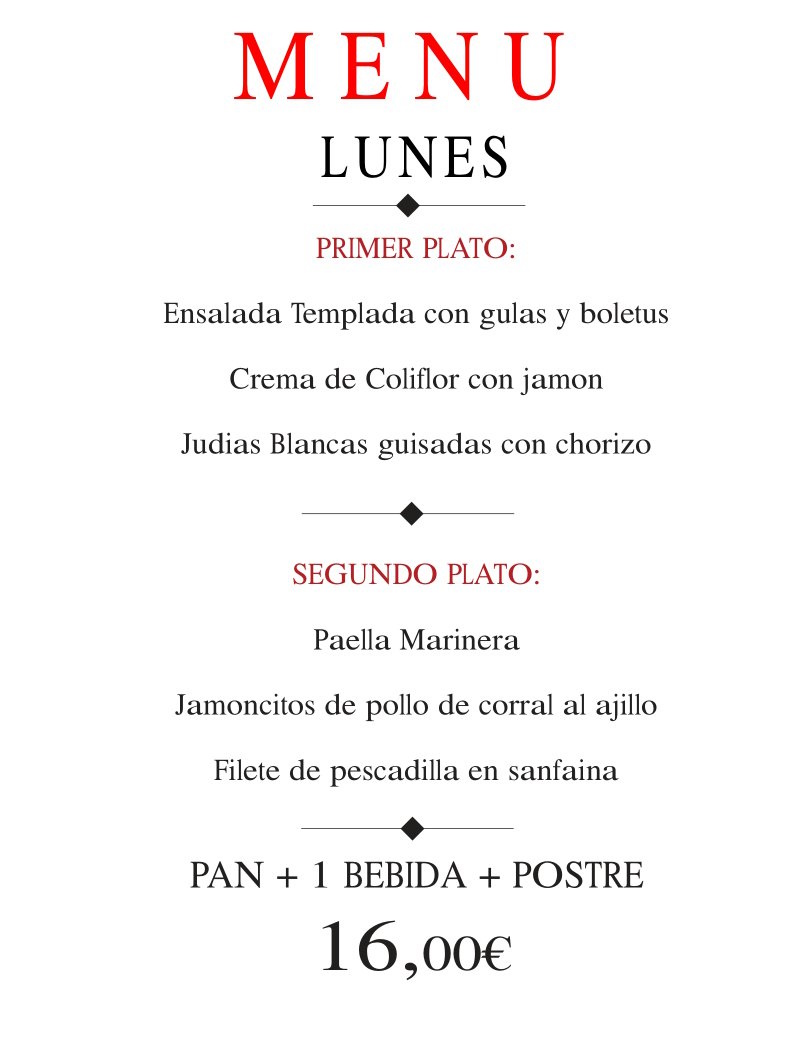 MENÚ DEL DÍA – Restaurante Los Pacos